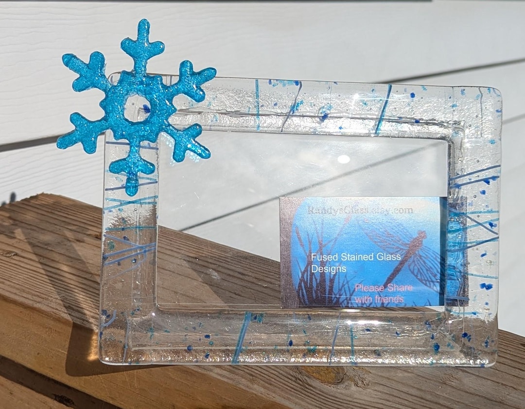 Fused Stained Glass Snow Flake Picture Frame With Acrylic Base . - Etsy