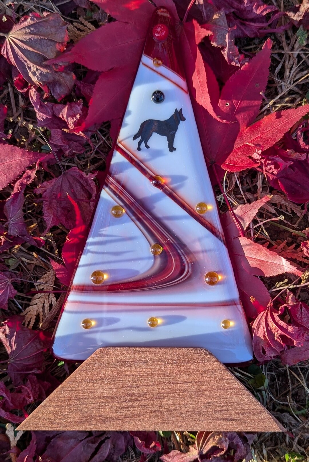Fused Stained Glass German Shepherd Christmas Tree With Solid Mahogany ...