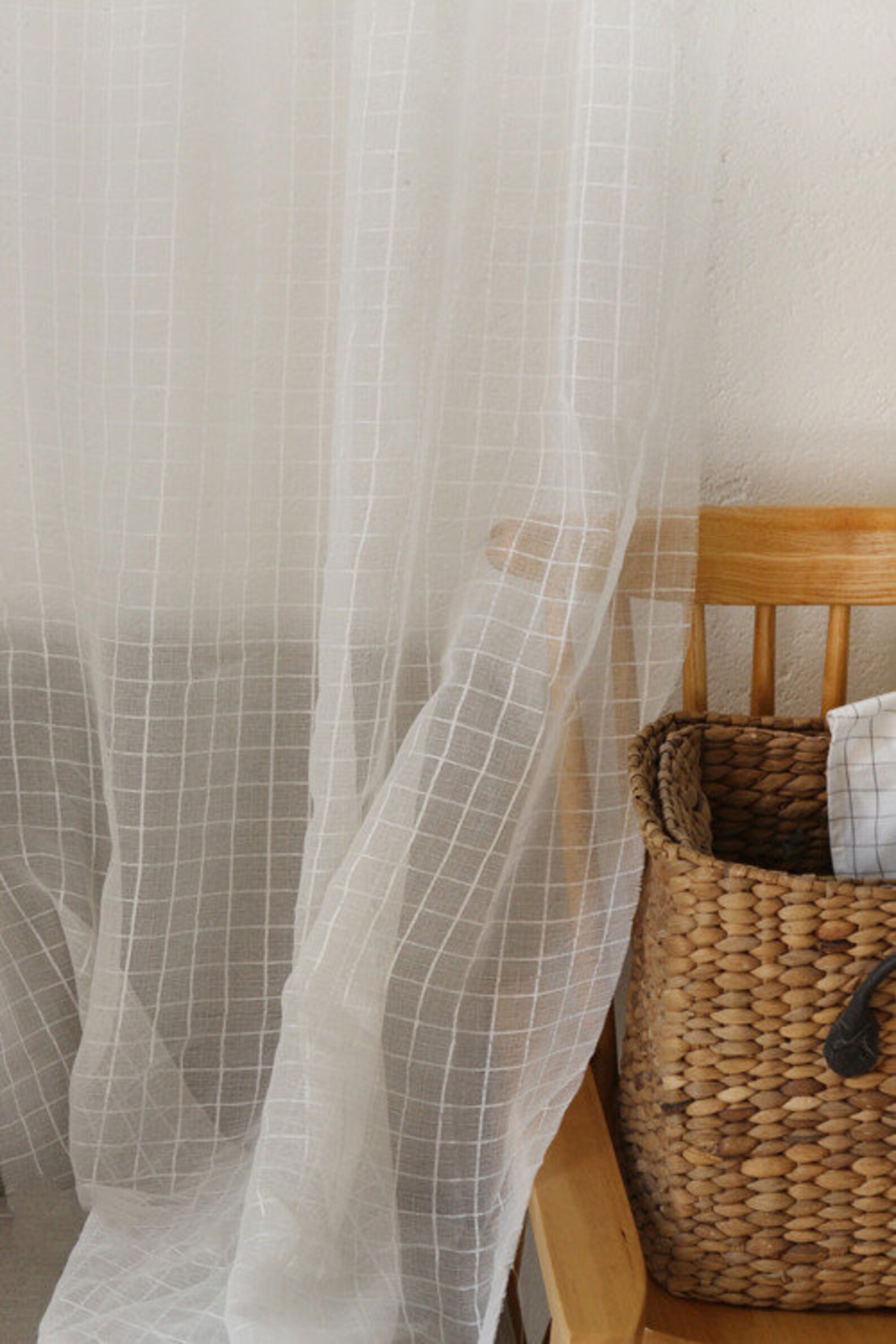 Japanese Fresh Lattice Curtain Fabric Grid Yarn Fabric | Etsy