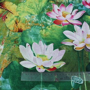 Lotus Fabric Floral Cotton Linen Fabric, Water Painting Style, Large ...