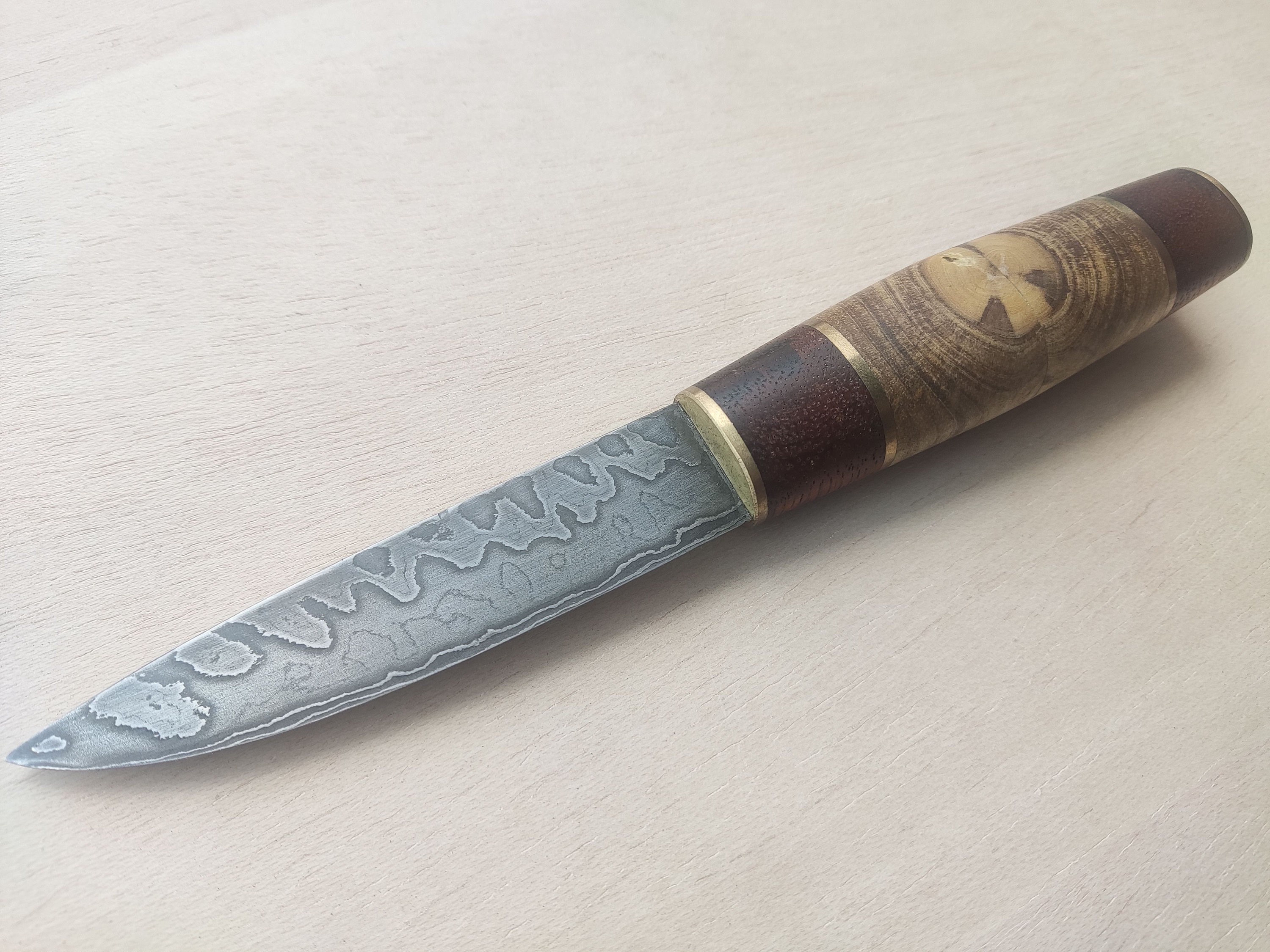 Pukko Knife Damascus 20 Layers Brass Layers and Wood Handle - Etsy