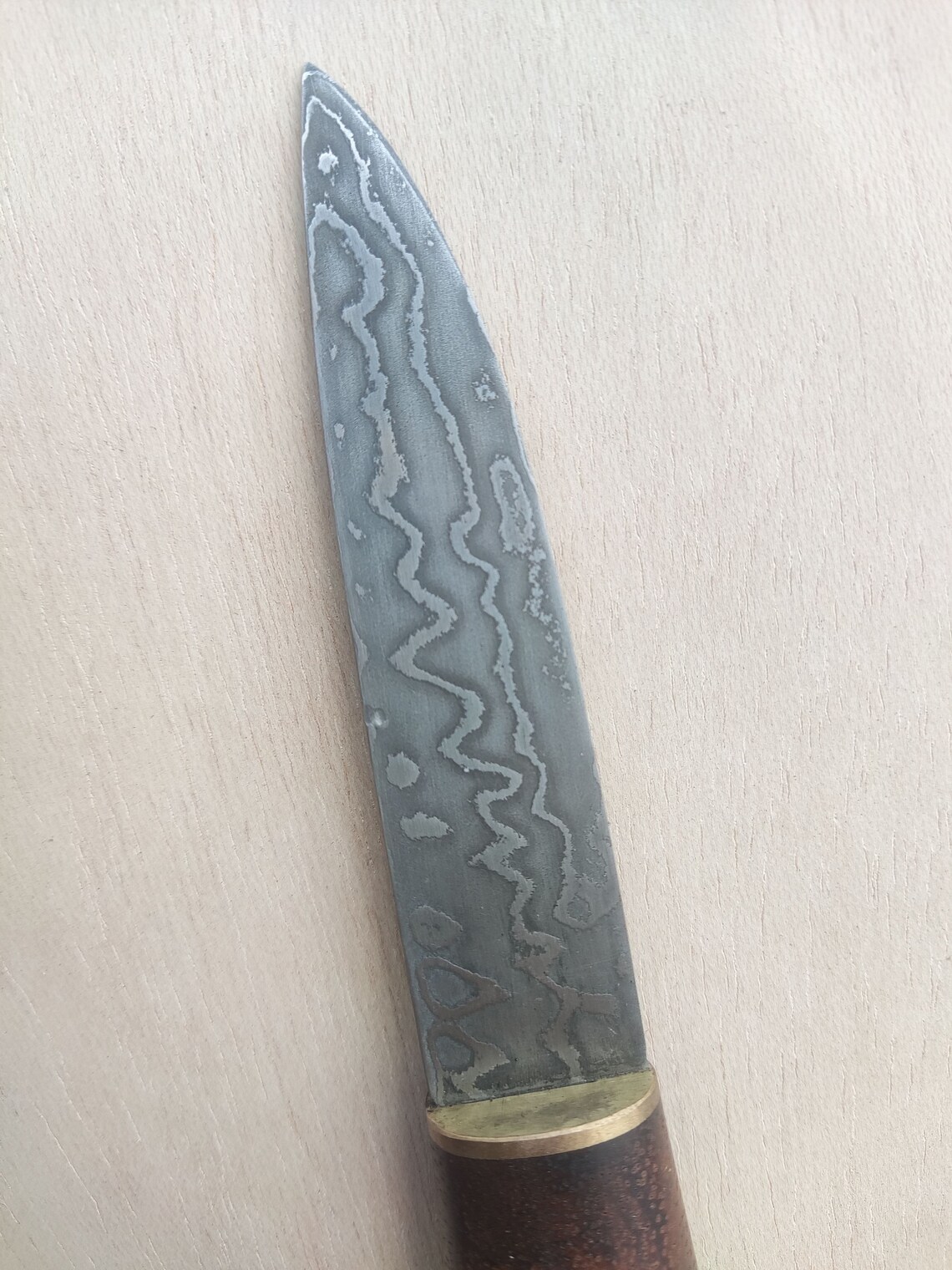 Pukko Knife Damascus 20 Layers Brass Layers and Wood Handle - Etsy
