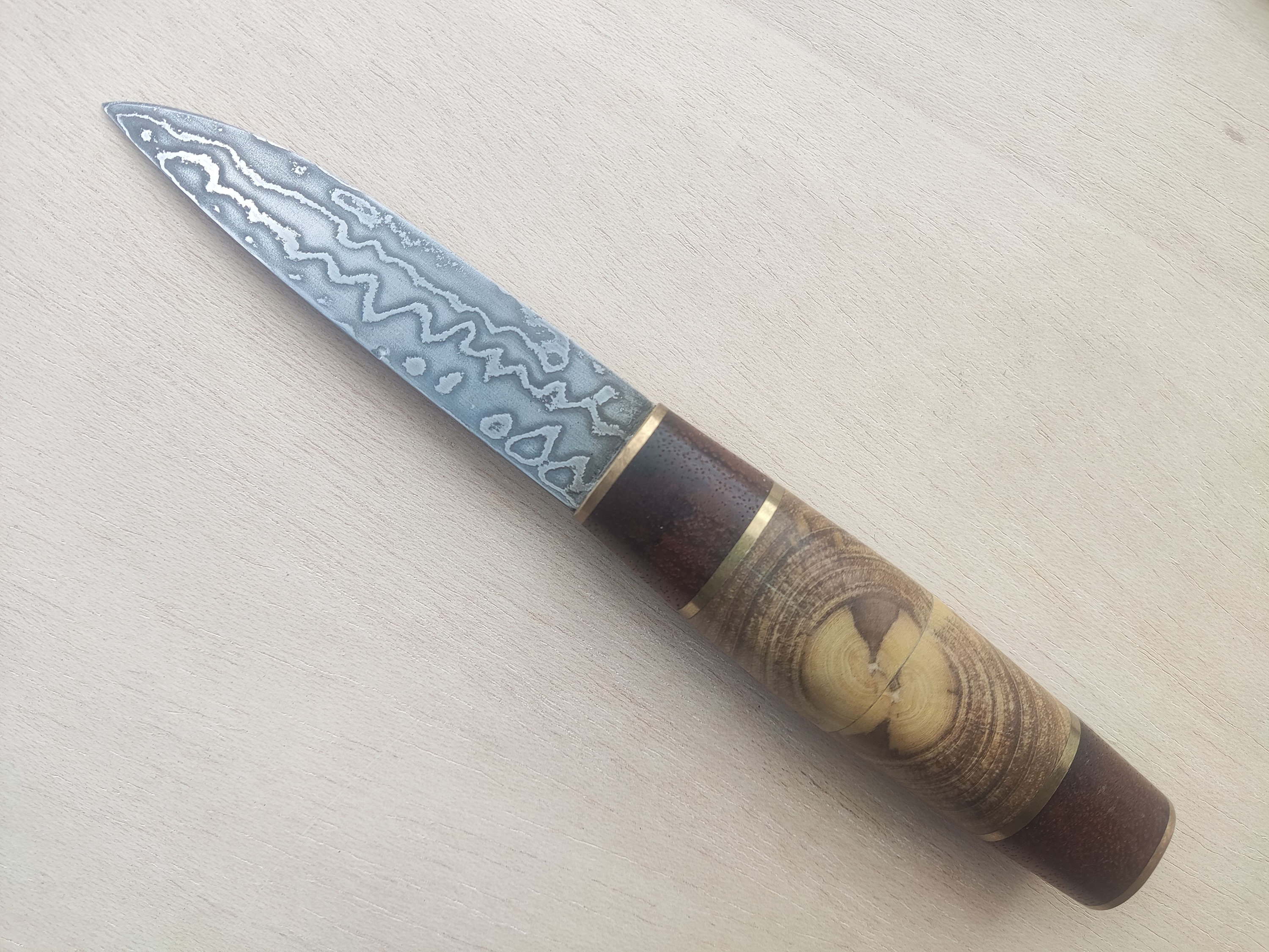 Pukko Knife Damascus 20 Layers Brass Layers and Wood Handle - Etsy