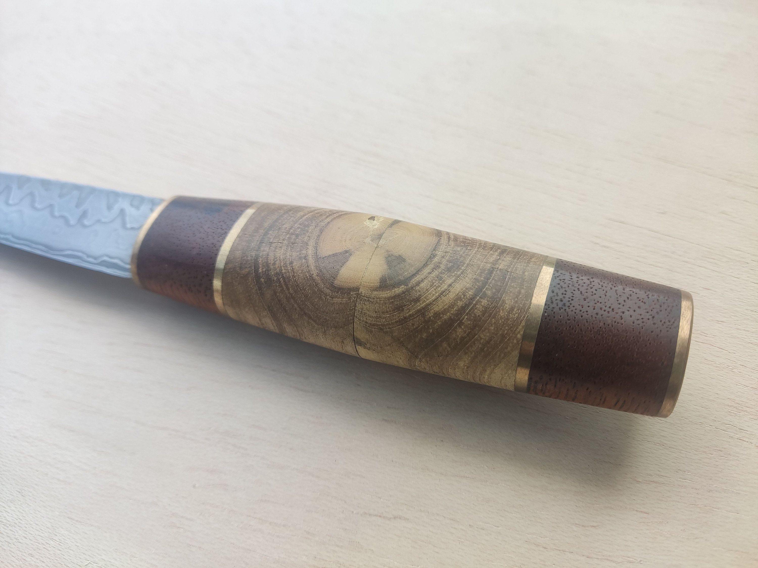 Pukko Knife Damascus 20 Layers Brass Layers and Wood Handle - Etsy