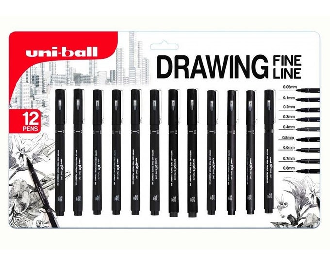 Uni-ball Pin Technical Fine Line Drawing Pen Set of 12 black - Etsy UK