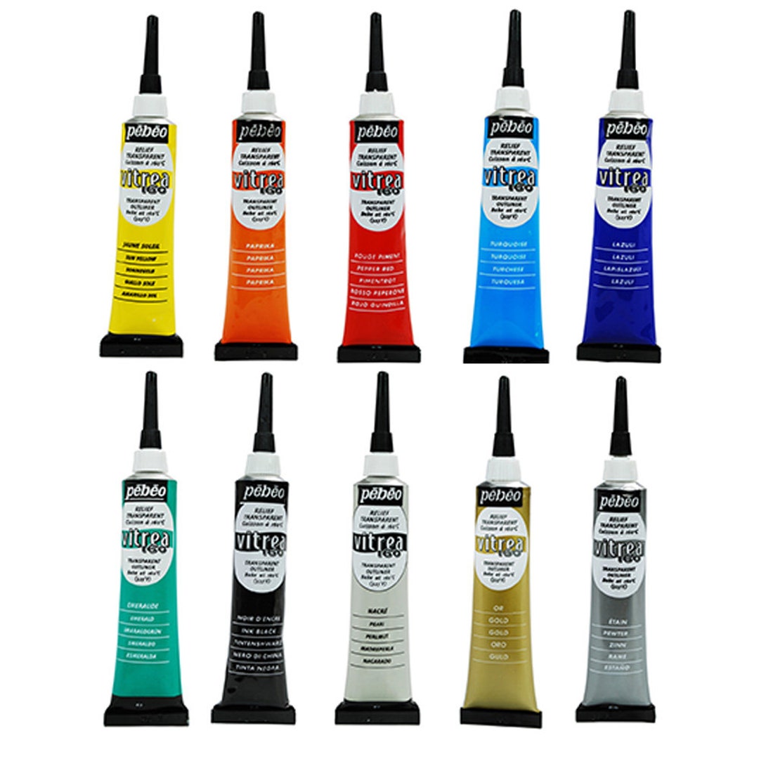 Pebeo Vitrea 160 Oven Fix Permanent Glass Paint 3D Outliner 20ml Tubes ...