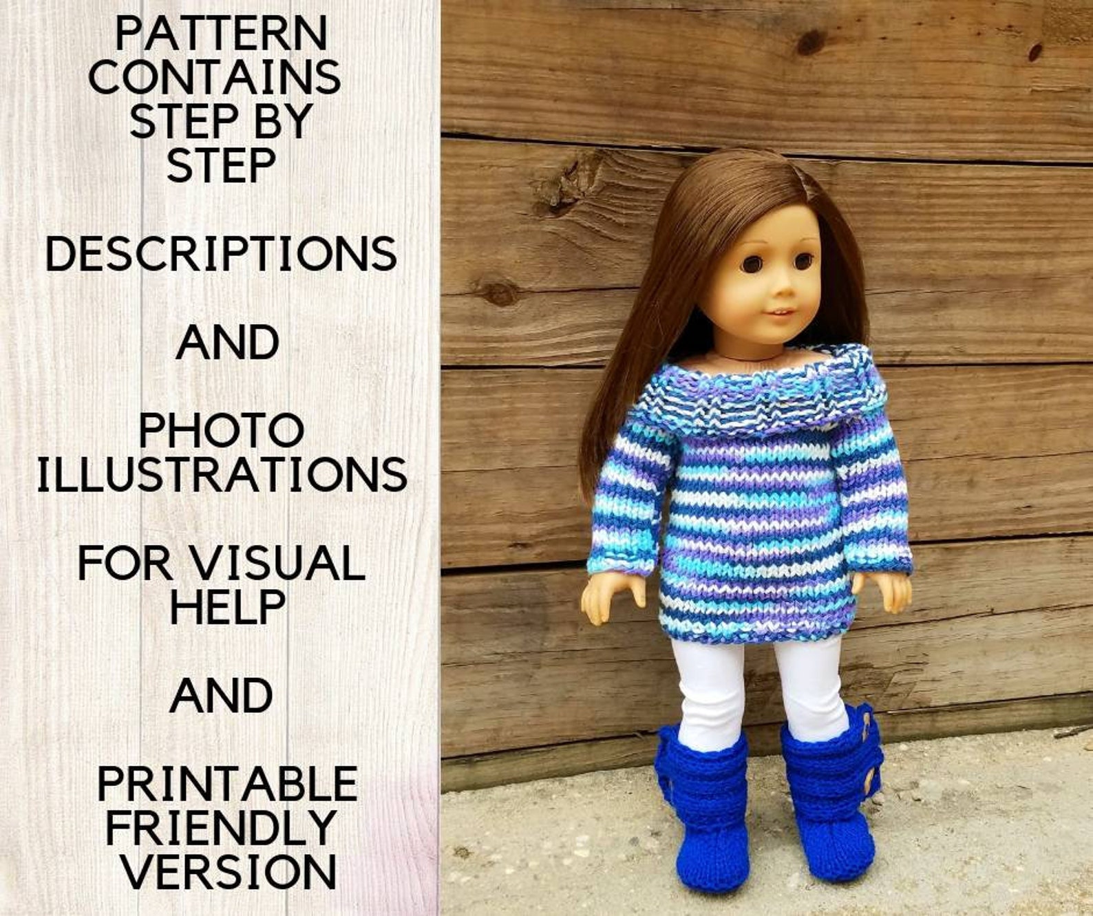 Doll Sweater Pattern, Pattern for 18 Inch, 18 Inch Doll Sweater, Doll ...