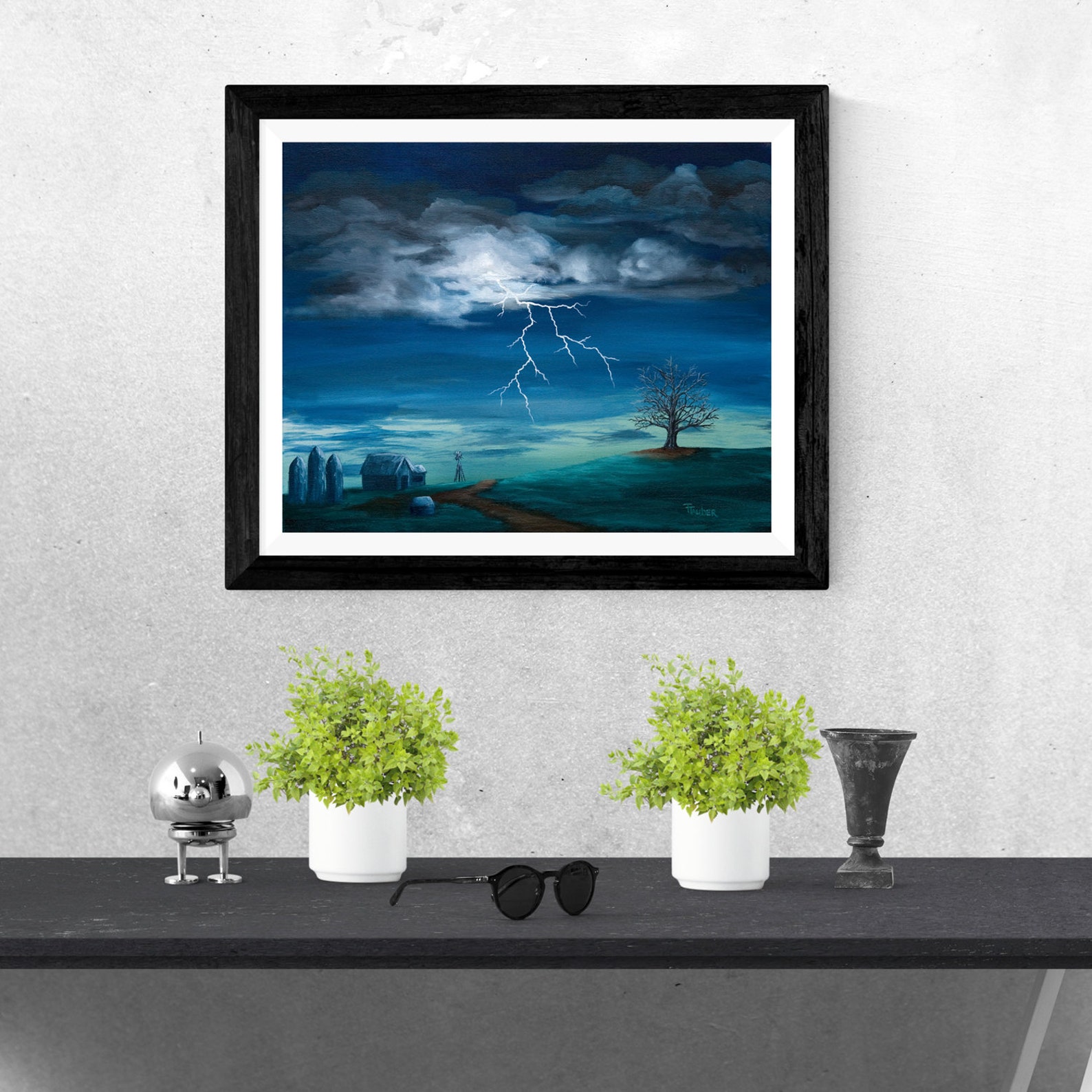 STORM. Thunderclouds With Lightning Flash Overhead of the Farmhouse in ...