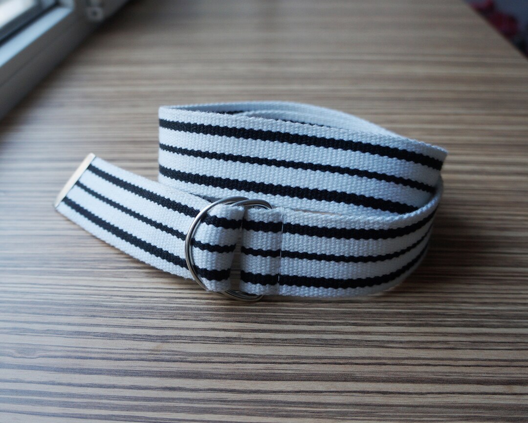 Contrast Woven Webbing Preppy Belt, White With Black Stripes, Silver ...