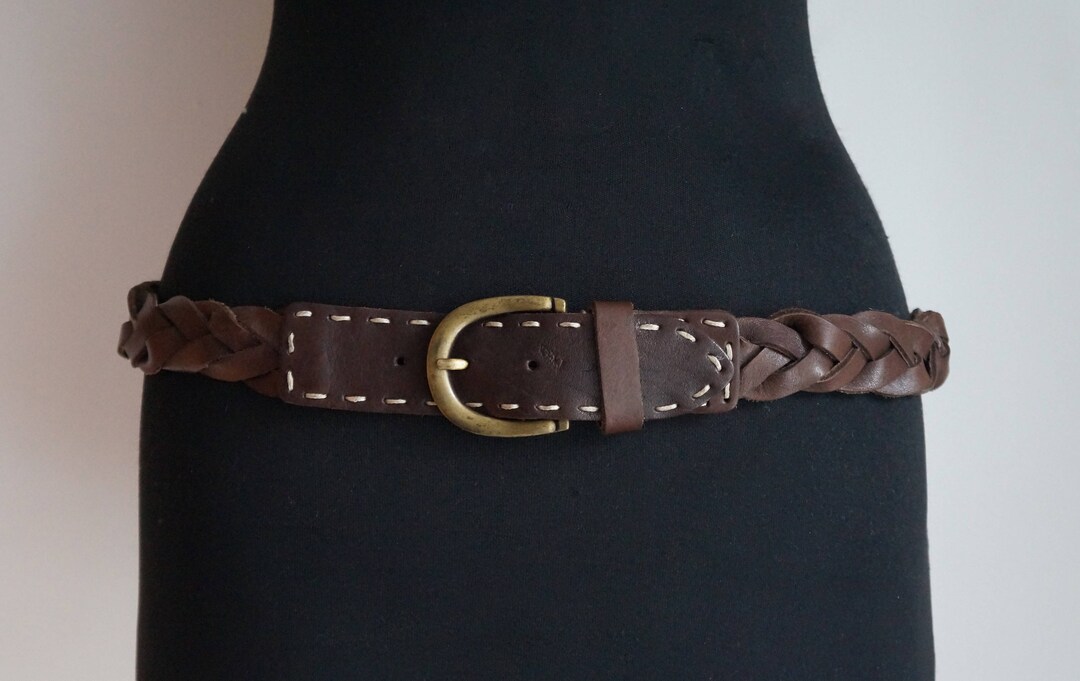 Braided Dark Brown Leather Belt, Men/ Women Waist Belt, Brass Golden ...