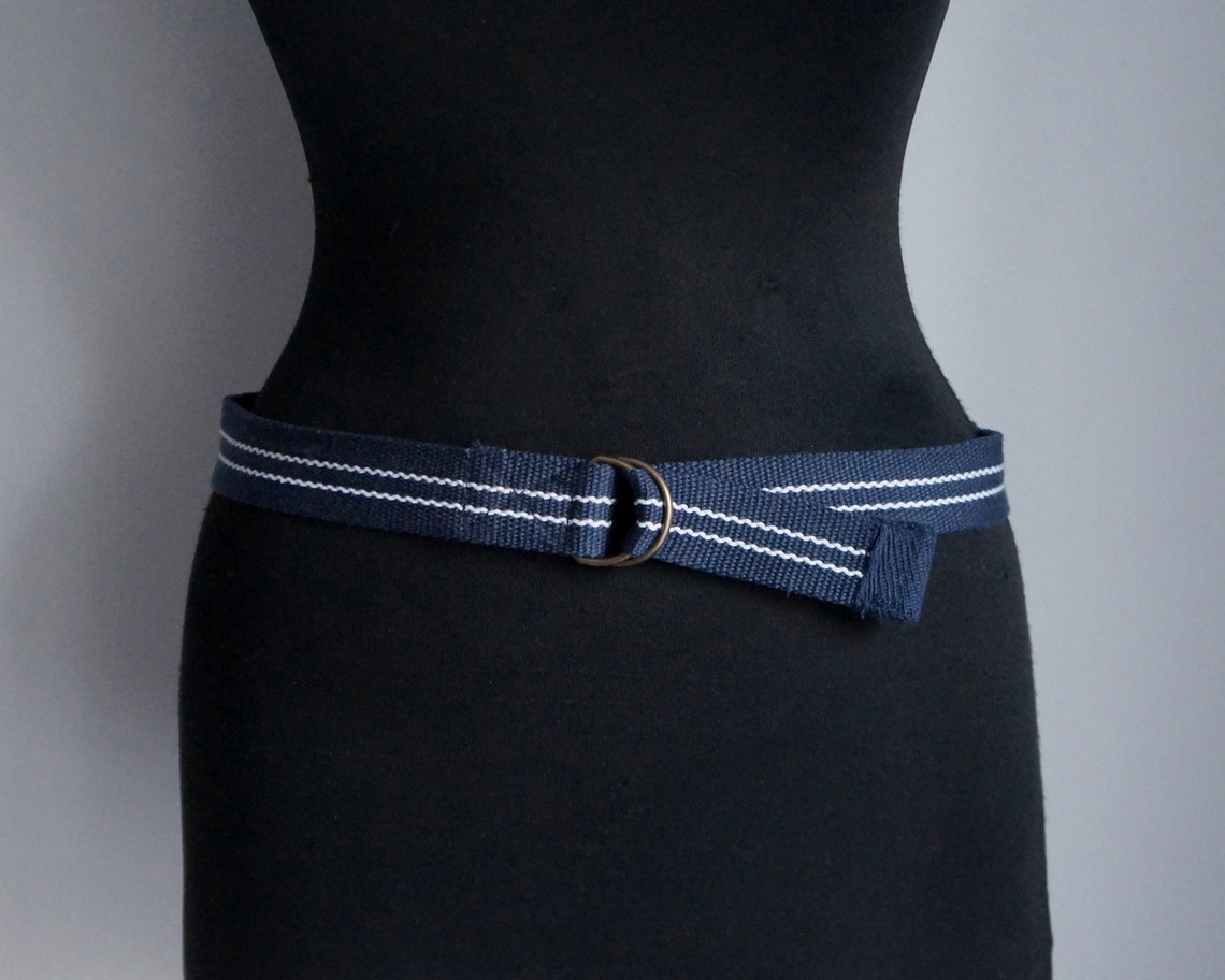 Nautical Woven Webbing Preppy Belt, Navy Blue With White Stripes ...