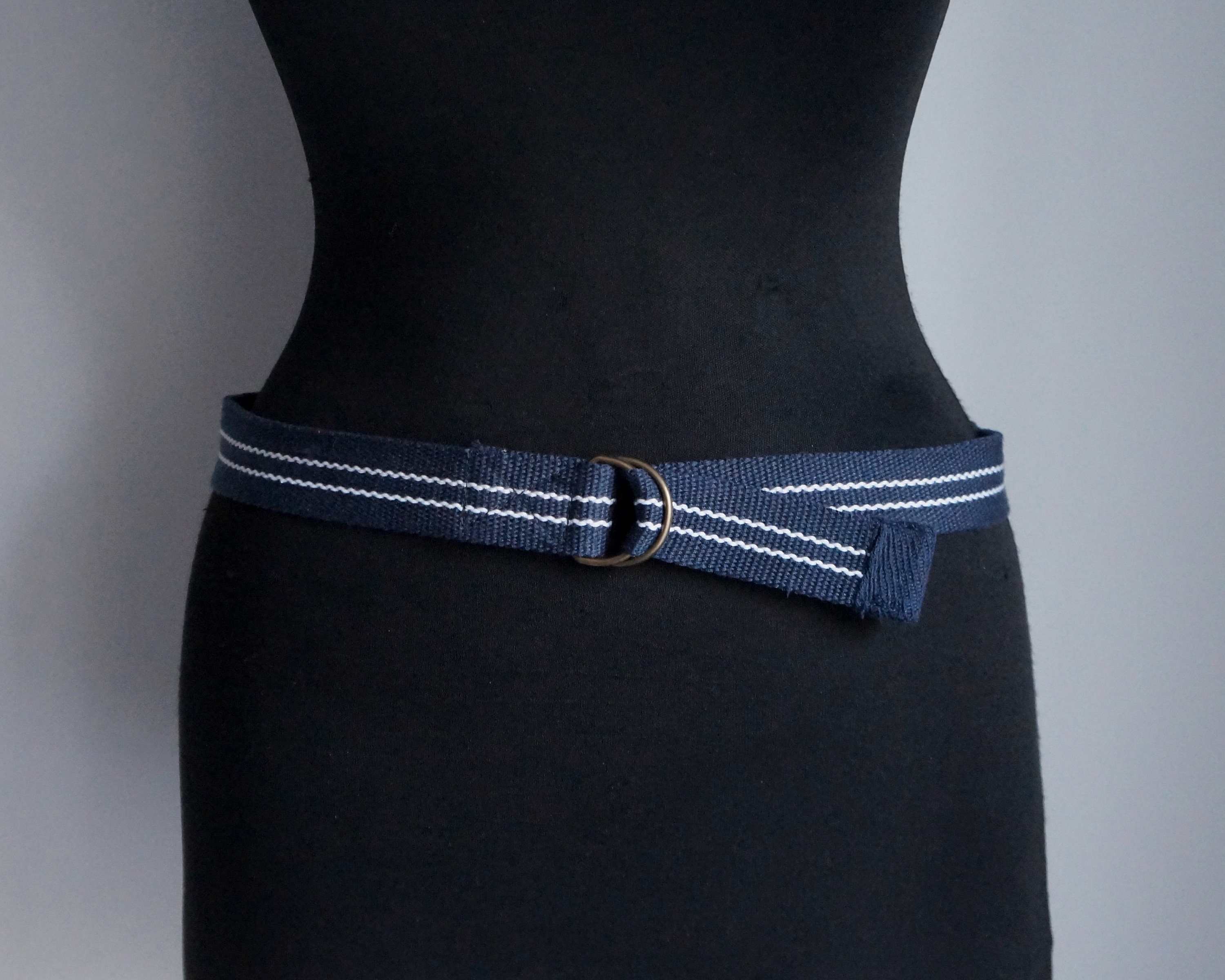 Nautical Woven Webbing Preppy Belt, Navy Blue With White Stripes ...