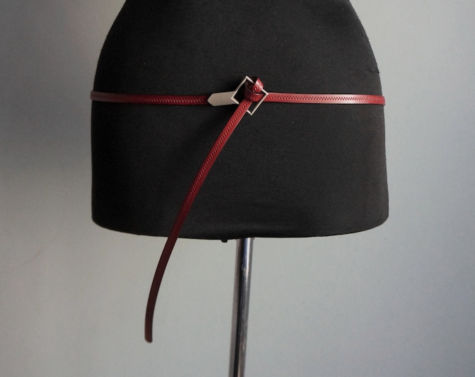 Burgundy Leather Ultra Narrow Belt, Minimalist Ring and Knot Belt ...