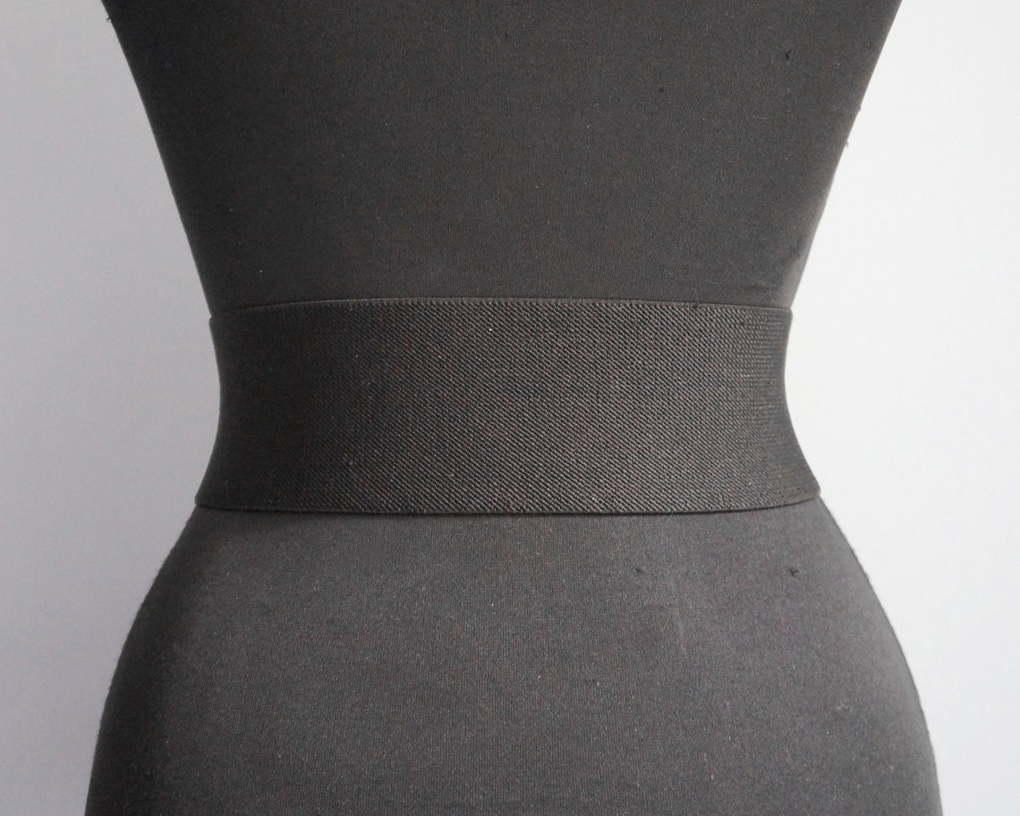 Wide Black Elastic Strap Cinch Belt, Metallic Silver Clasp, Figure ...