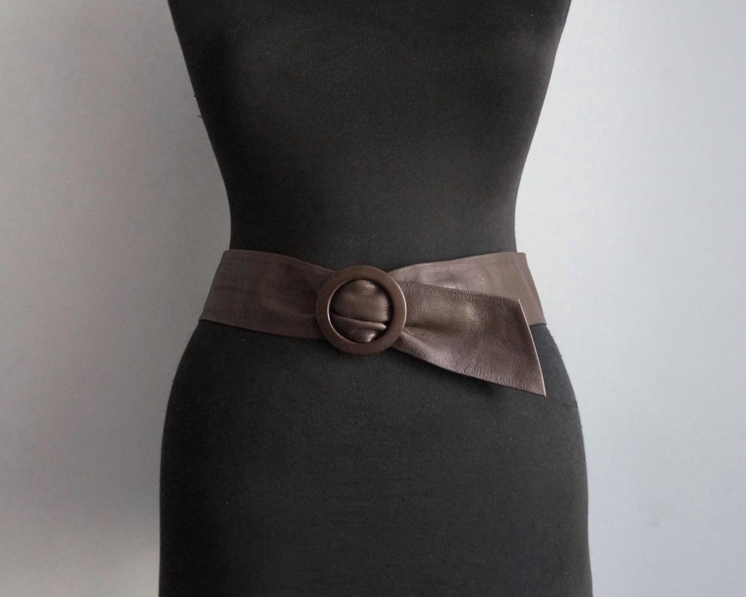 Chocolate Brown Slouch Leather Waist Belt, Tight-on Obi Style Belt ...