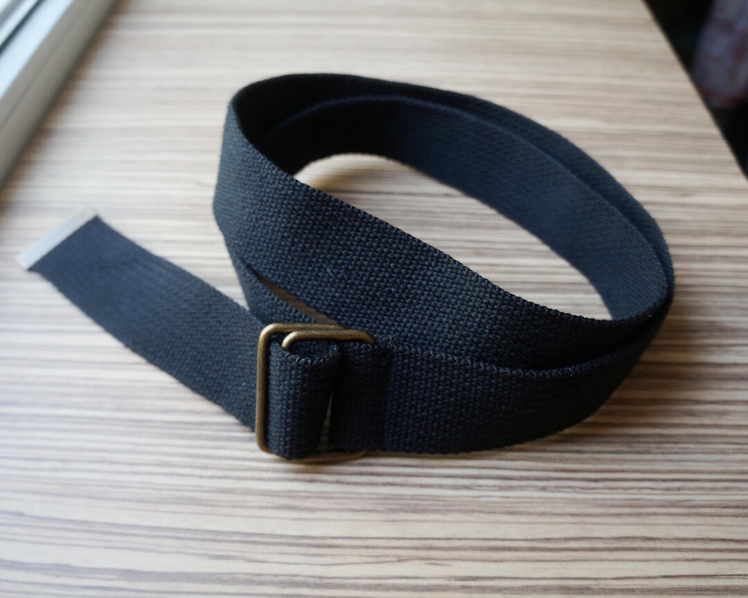 Black Preppy Belt, Ribbed Webbing, Bronze Rectangular Drings and Tip ...