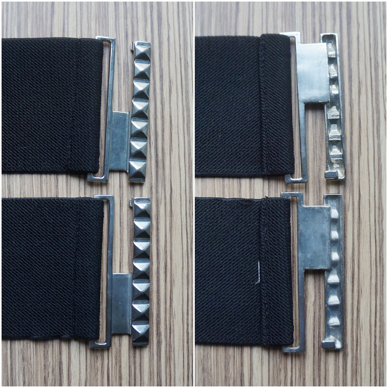 Wide Black Elastic Strap Cinch Belt, Metallic Silver Clasp, Figure ...