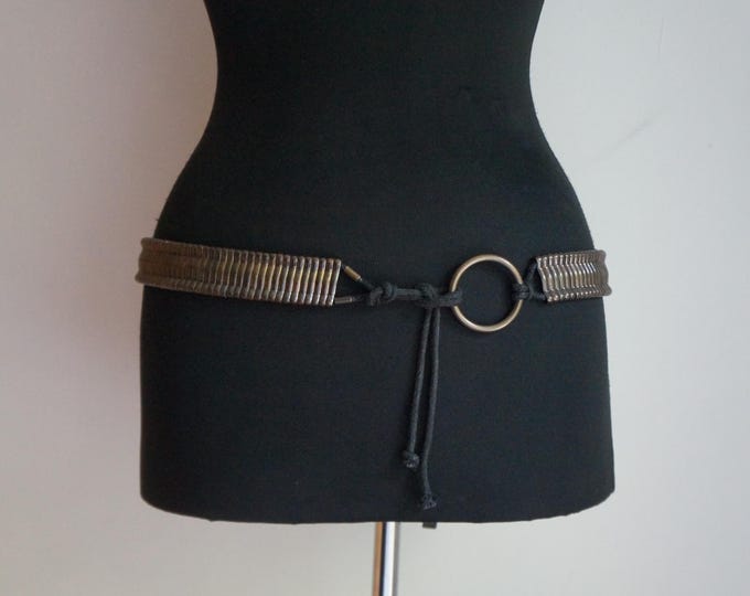 Dark Bronze Metallic Knot Belt, Embossed Links and Black Cord, Brass ...