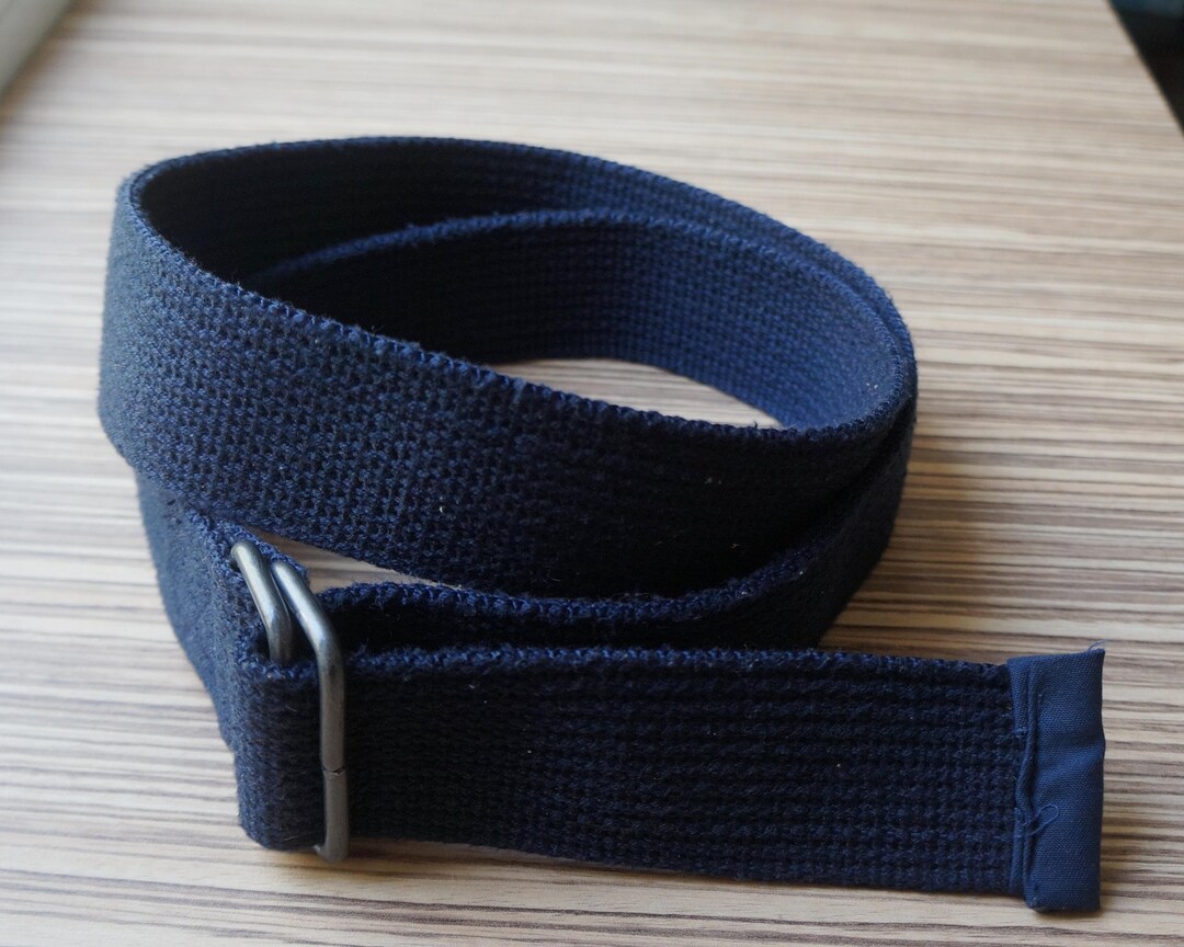 Nautical Preppy Belt, Dark Navy Blue Ribbed Webbing, Distress Silver ...