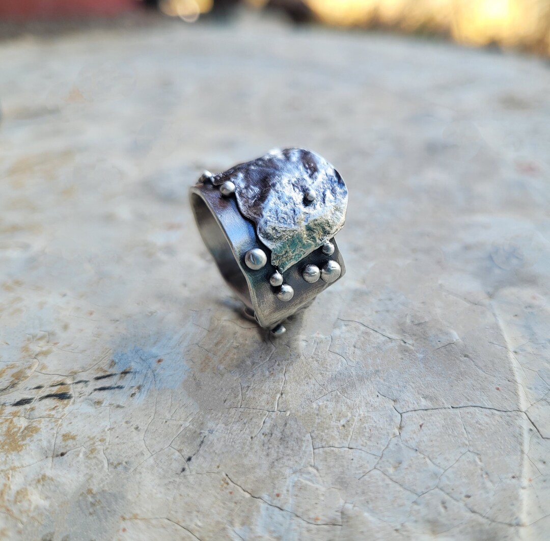 Reticulated Contemporary Dotted Sterling Ring, Arty Thick Sterling Ring ...