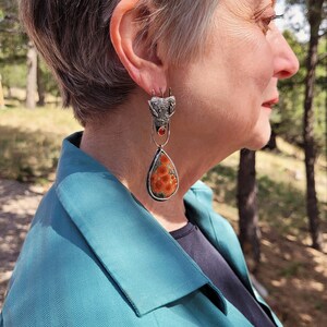 Reticulated Sterling and Peanut Obsidian & Carnelian Artisan Earrings ...