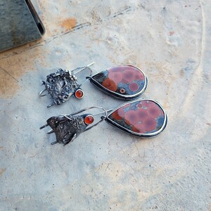 Reticulated Sterling and Peanut Obsidian & Carnelian Artisan Earrings ...