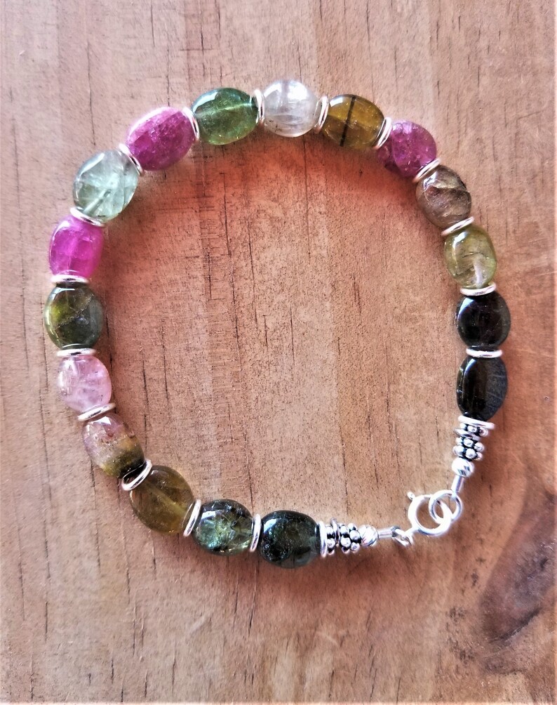 Rainbow Tourmaline Bracelet Tourmaline Ovals Sterling Silver | Etsy