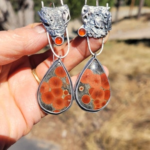 Reticulated Sterling and Peanut Obsidian & Carnelian Artisan Earrings ...