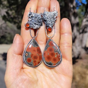 Reticulated Sterling and Peanut Obsidian & Carnelian Artisan Earrings ...