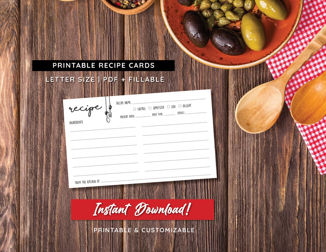 Printable Recipe Cards | Fully Editable PDF | 3" X 5" Recipe Card ...