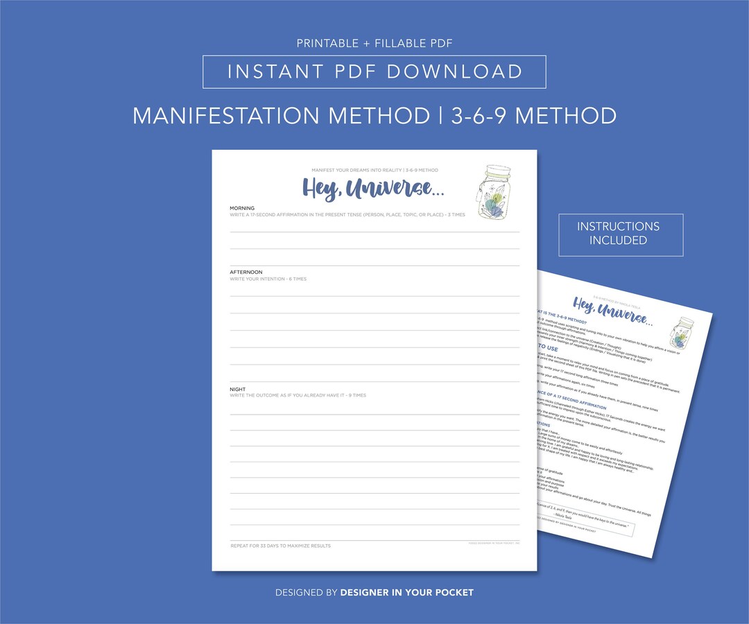 369 Manifestation Method Printable & Fillable PDF Template - Etsy