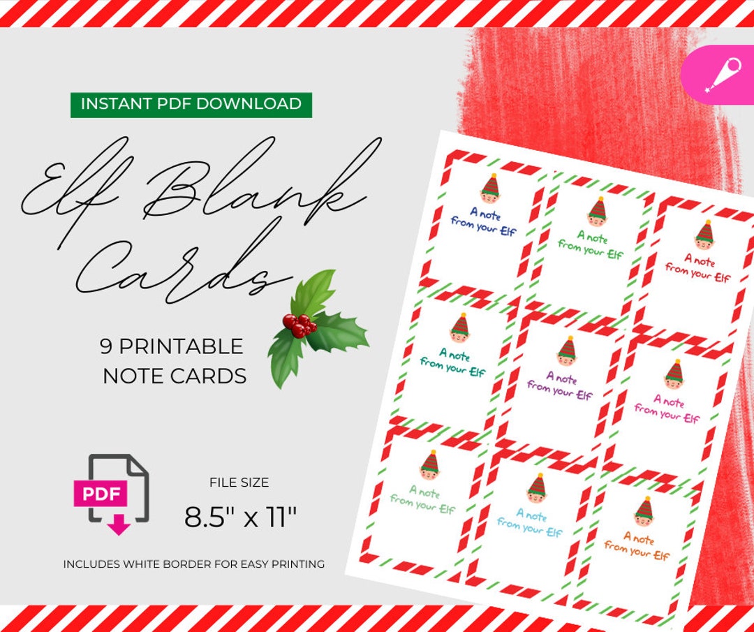 Printable 9 Christmas Blank Elf Note Cards Instant Digital Download ...
