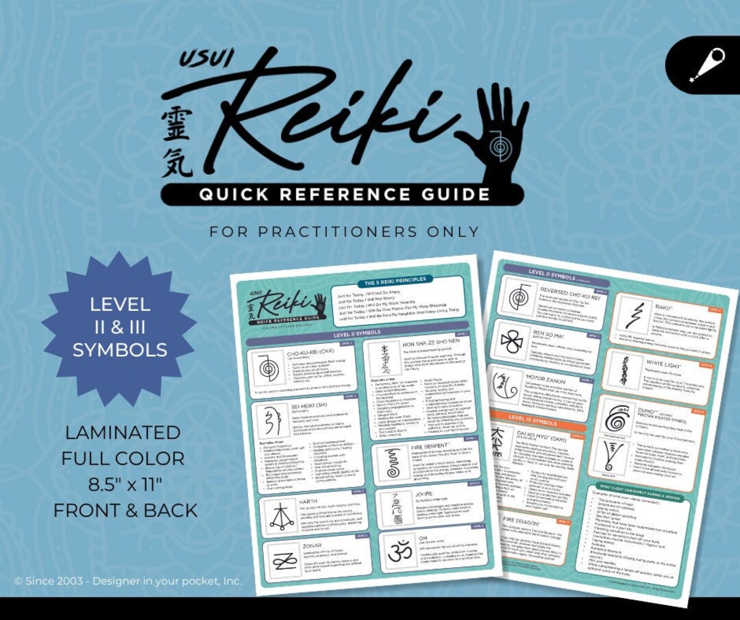 Usui Reiki Quick Reference Guide | Level 2 and 3 Symbols | Handmade in the USA | Laminated 8 ...