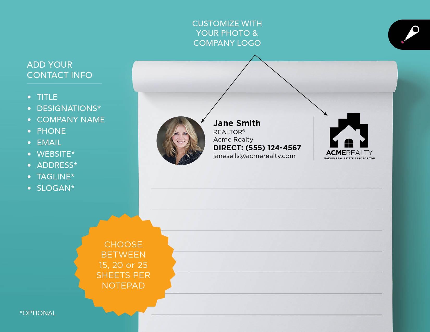 Qty 15, 30, or 50 - Low Minimum BULK Notepads - Custom Real Estate ...