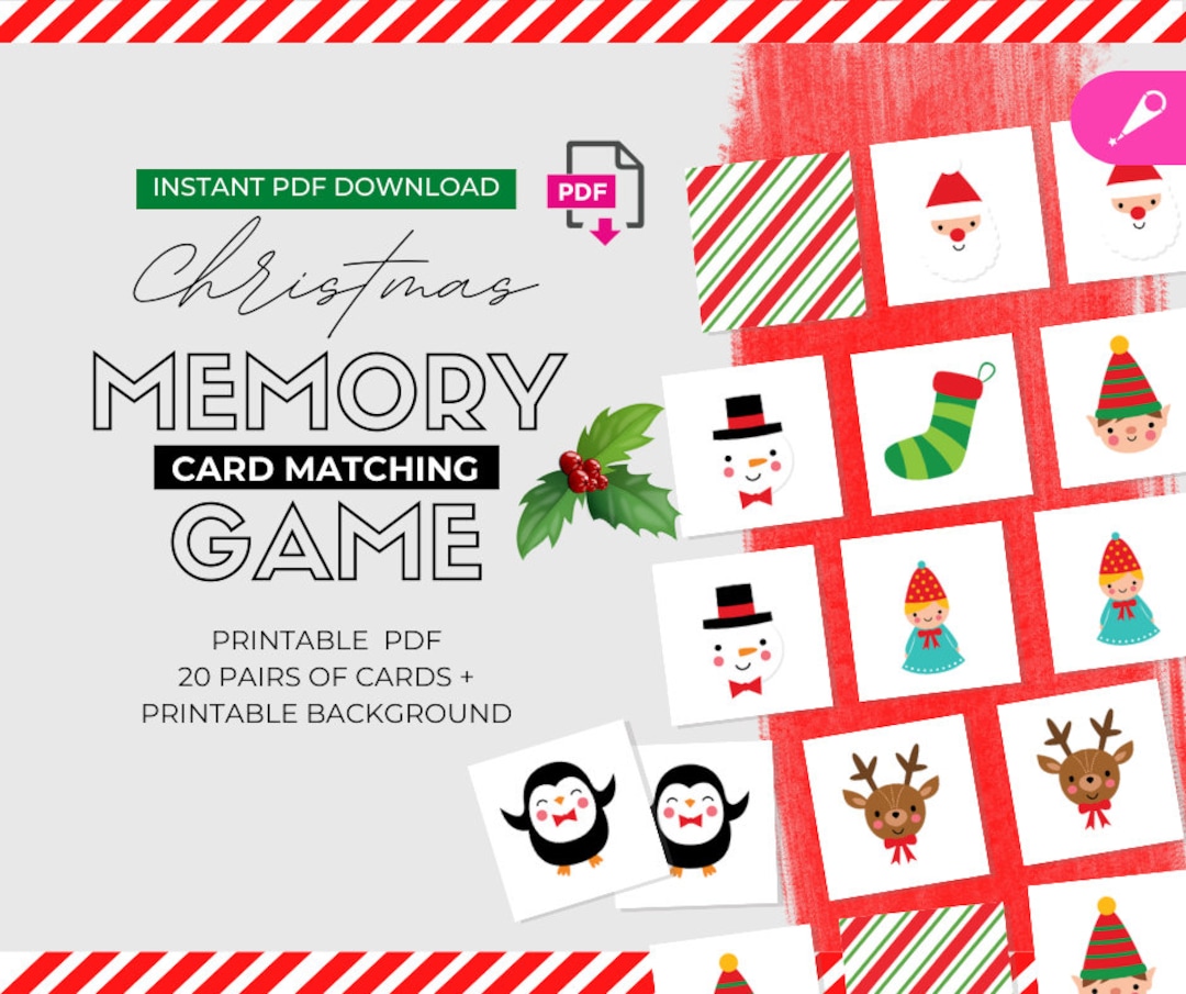 Printable Christmas Memory Match Card Game 20 Pairs of Cards Printable ...
