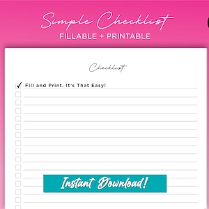 Simple Checklist Fillable and Printable Template | 8.5 X 11 | Instant ...
