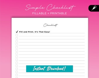 Two Column Checklist Fillable and Printable Template | 8.5 X 11 ...