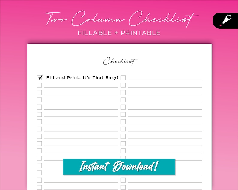 Two Column Checklist Fillable and Printable Template 8.5 X - Etsy