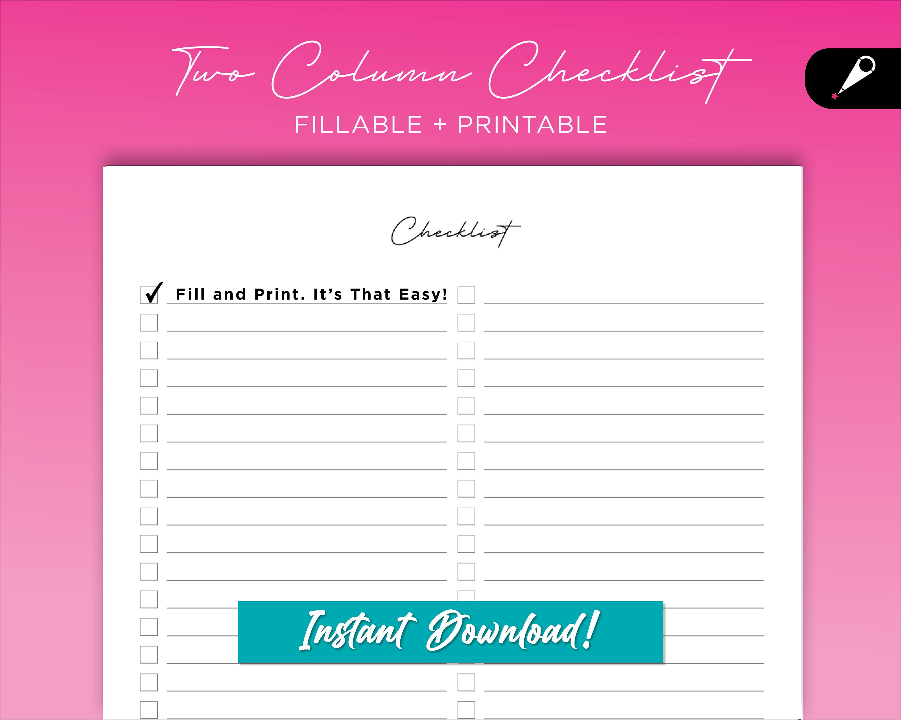 Two Column Checklist Fillable and Printable Template | 8.5 X 11 ...