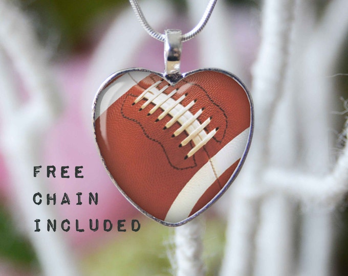 Heart Shape Football Necklace. Sports Gift Pendant. Free Matching Chain ...