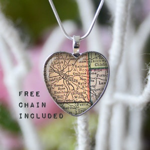 Dallas Texas Heart Shape Vintage Map Necklace. Location Gift Pendant ...