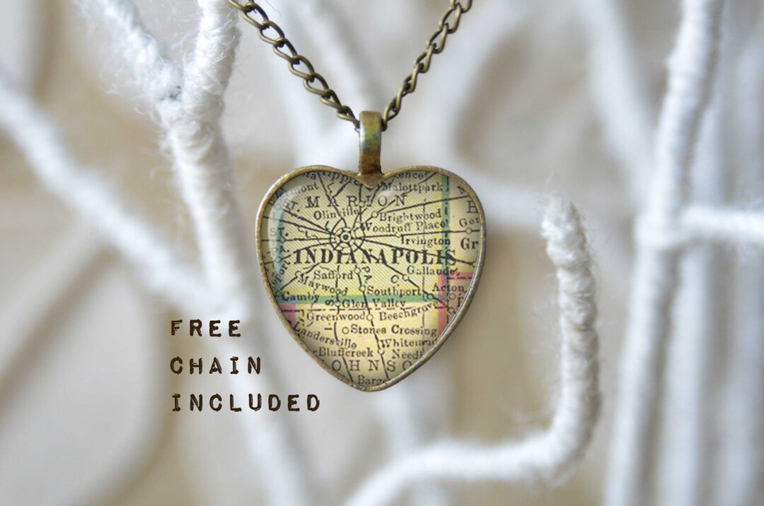 Indianapolis Indiana Heart Shape Vintage Map Necklace. Location Gift ...