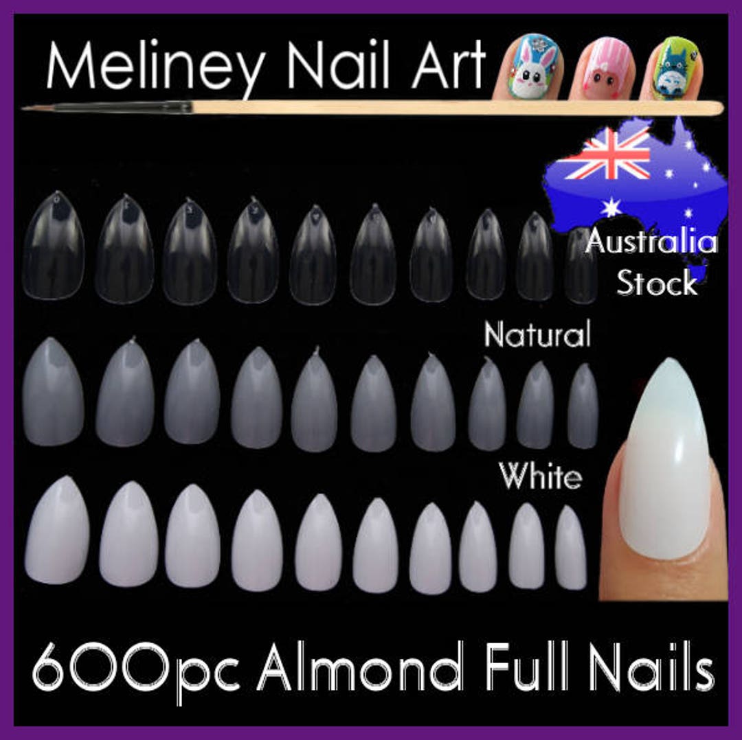 600pc Almond Nail Shape Oval Stiletto Full Cover False Tips Fingernail ...