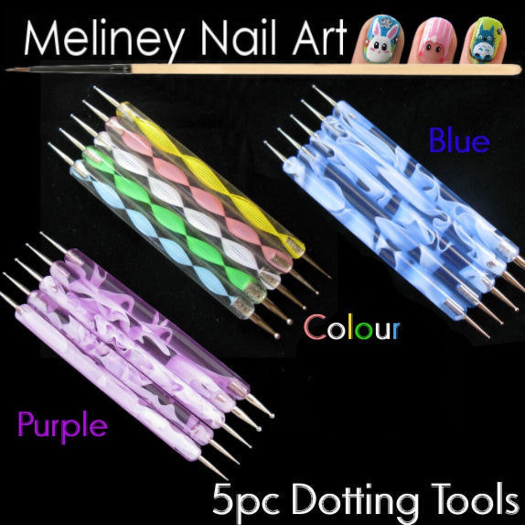 5pc Dotting Tool Nail Art Pointer Acrylic Handle Manicure Purple Blue ...