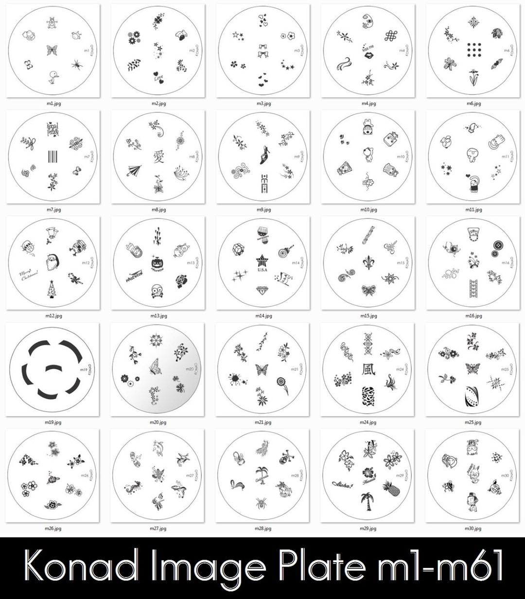 Konad Image Plates M1 - M61 for Stamping Nail Art Designs Metal Stencil ...