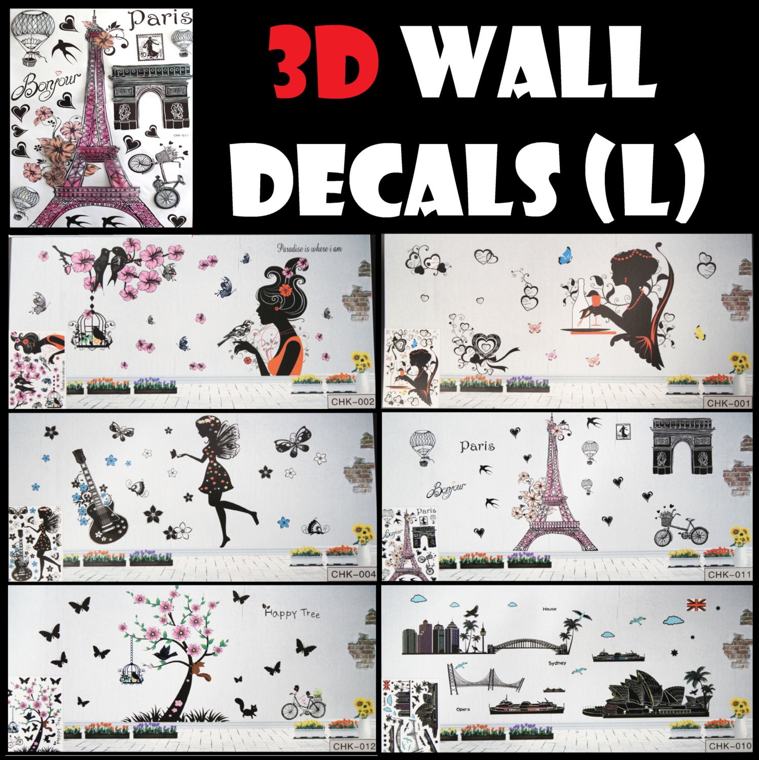 3D Wall Art Decals Stickers Removable Home Decor Decorations | Etsy