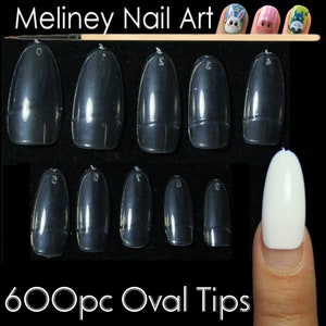 600pc Oval Nail Tips Half Cover False Fake Nails French Tips Round ...