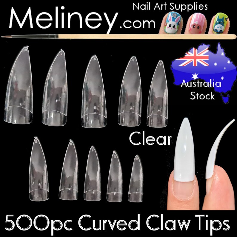 500pc Curved Claw Tips Stiletto Pointy Nail Tips Half Cover - Etsy