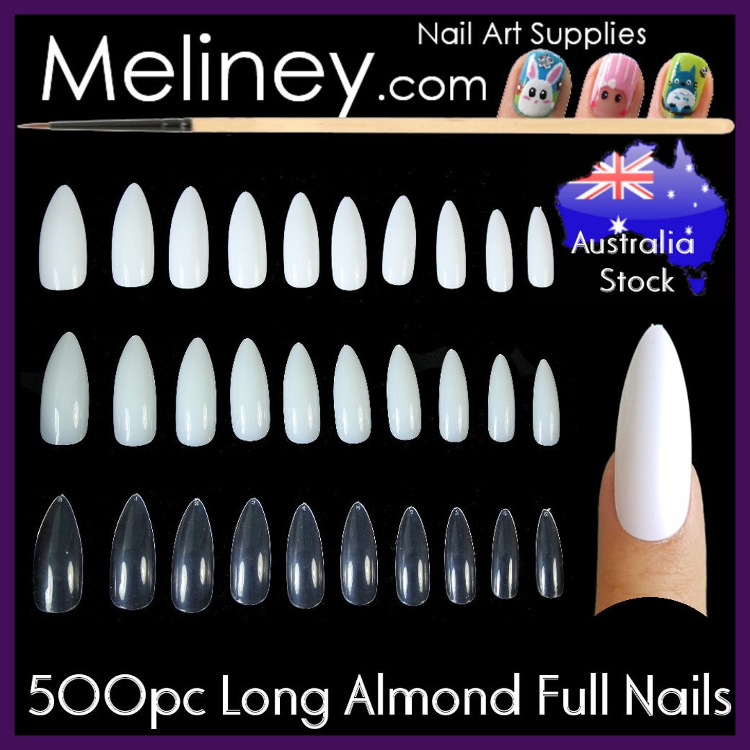 500pc Long Almond Full Cover Nails Stiletto Claw Pointy Shaped False ...