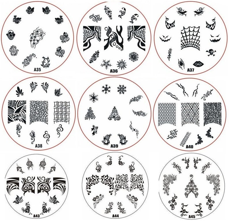 A Series Stamping Nail Art Image Plates Metal Round Stencil Patterns - Etsy